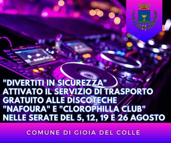 Autobus gratuiti per le discoteche da Gioia del Colle