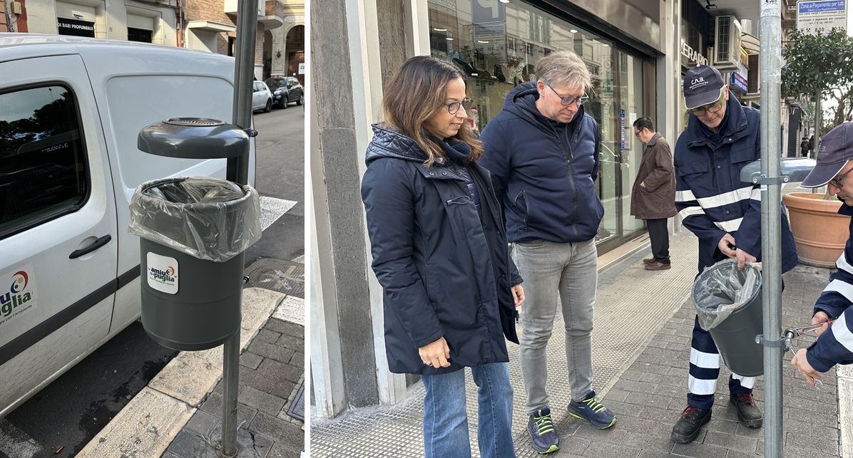 Bari, nuovi cestini gettacarte nelle zone più frequentate della città